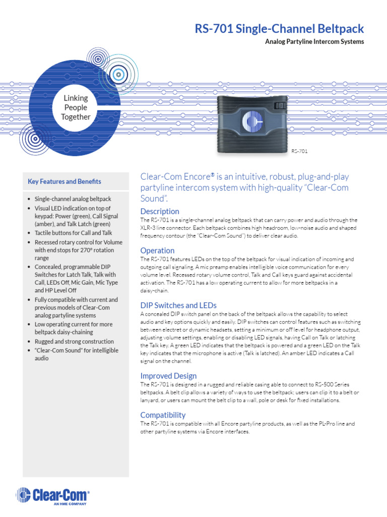 RS-701 Beltpack Datasheet | PDF