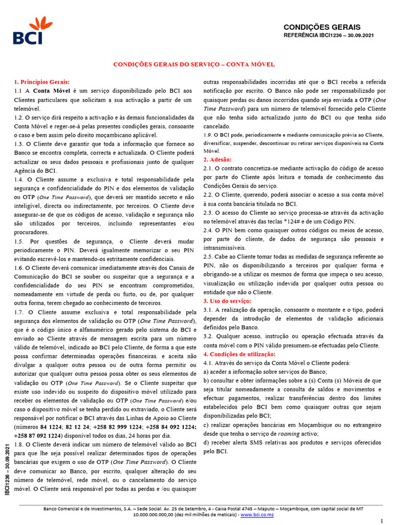 Condições da Conta Móvel BCI | PDF | Negócios | Finanças e ...
