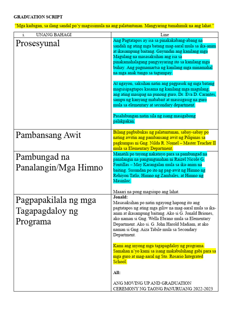 Graduation Script | PDF