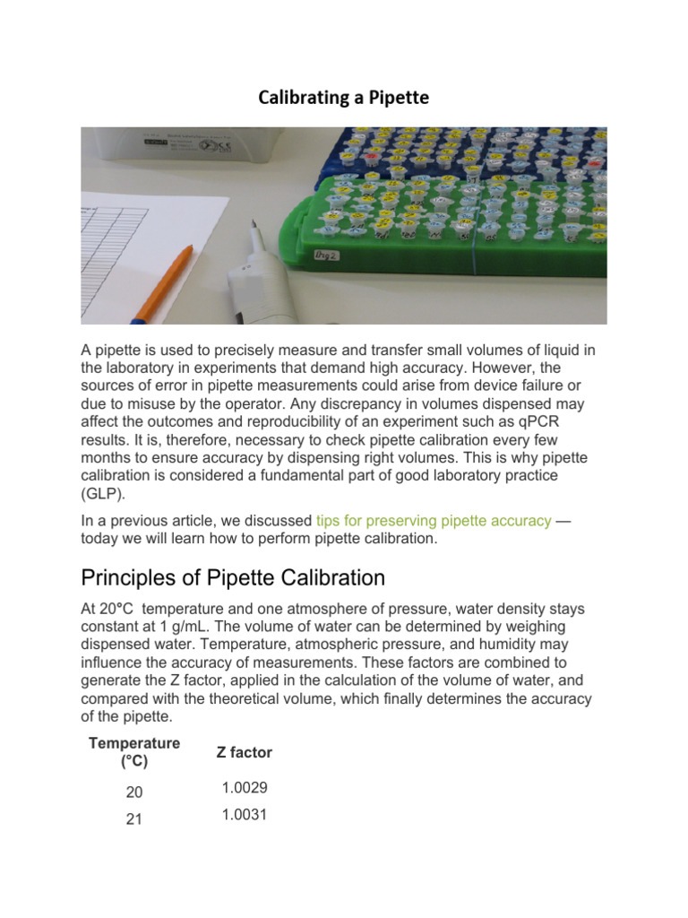 Calibrating A Pipette 7 23 20 | PDF | Calibration | Volume