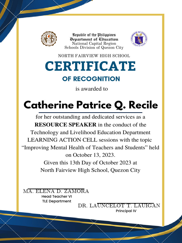 CERTIFICATE of Recog For Demo Teaching-Facilitator | PDF