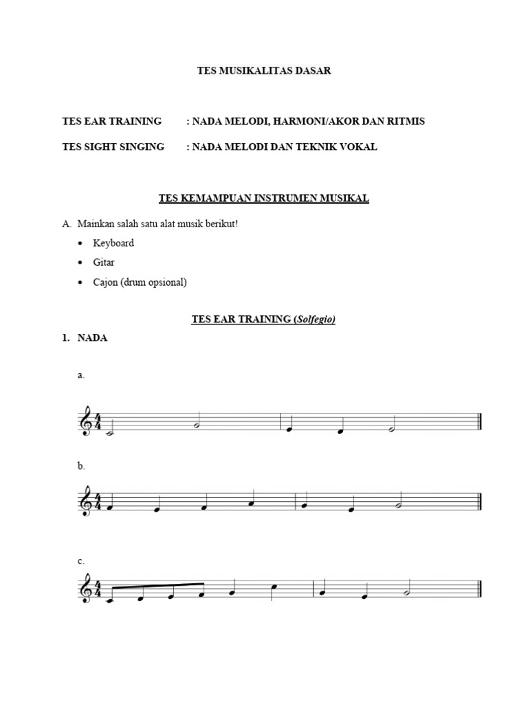 Contoh Draf Soal Tes Musikalitas Siswa Baru | PDF