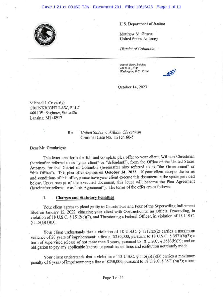 Usa V Crestman Oct 2023 Plea Agreement | PDF