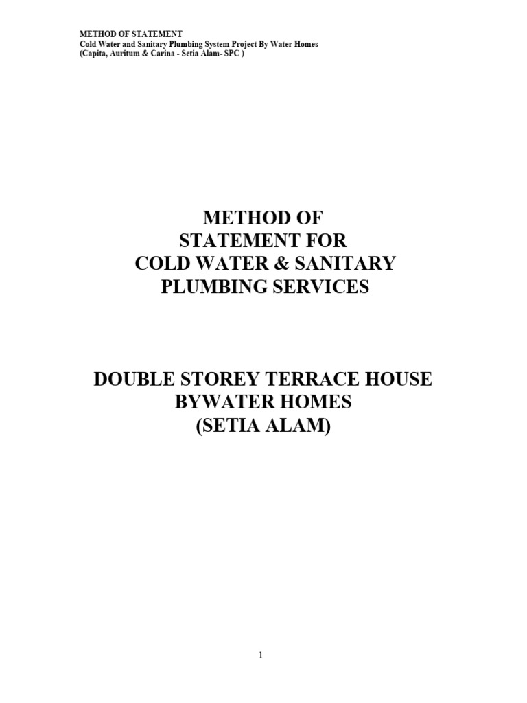 Cold Water Plumbing Method Statement | PDF