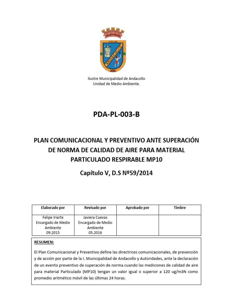 Pda-Pl-003-B Plan Comunicacional y Preventivo | PDF