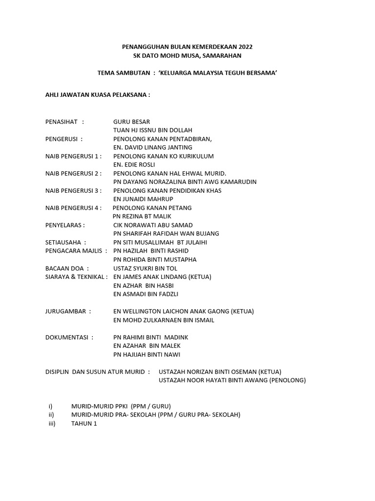 Ajk Sambutan Bulan Kemerdekaan 2022 Pelancaran | PDF