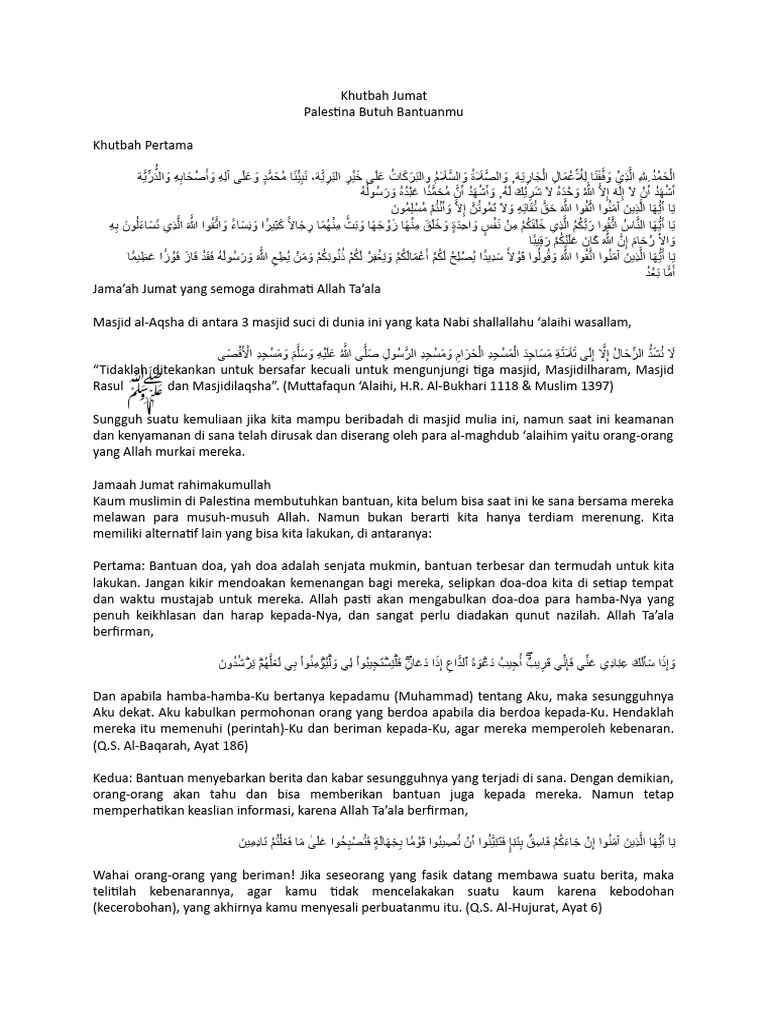 Khutbah Jumat TTG Palestina | PDF