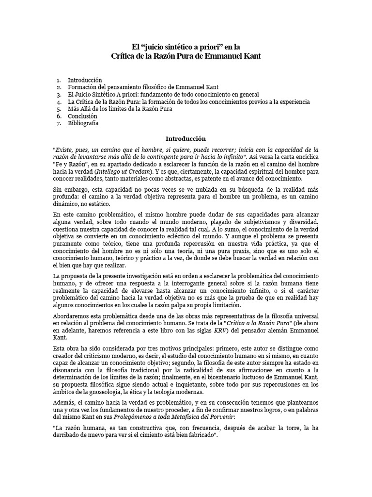 El juicio sintetico a priori | PDF | A priori y a posteriori | Immanuel ...