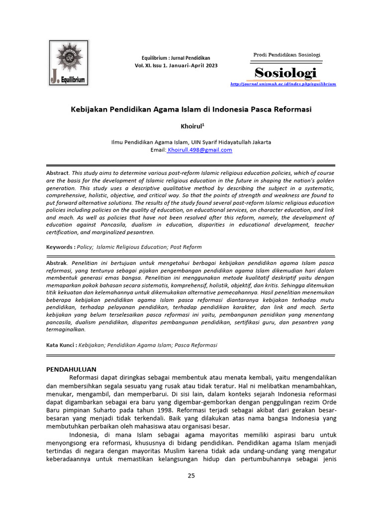 Kebijakan Pendidikan Agama Islam Di Indonesia Pasc | PDF