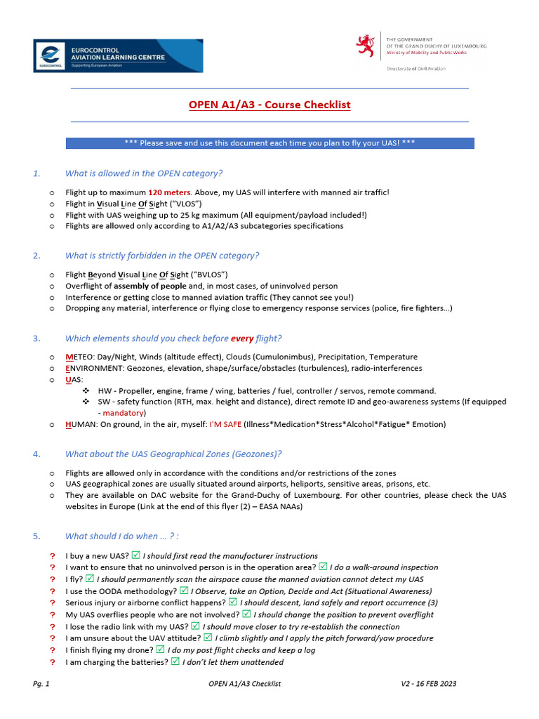 A1/A3 Drone Operations Checklist | PDF | Technology & Engineering