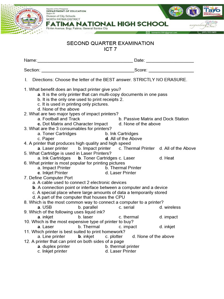 Second QUARTER EXAM - STE7 | PDF