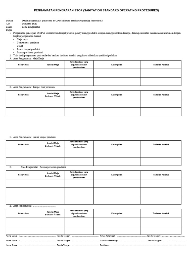Pengamatan Penerapan SSOP di Laboratorium | PDF