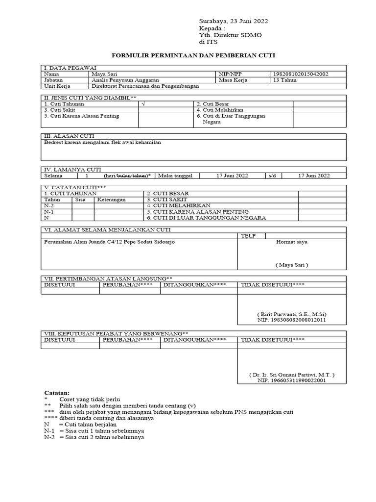 Form Cuti Kosongan | PDF