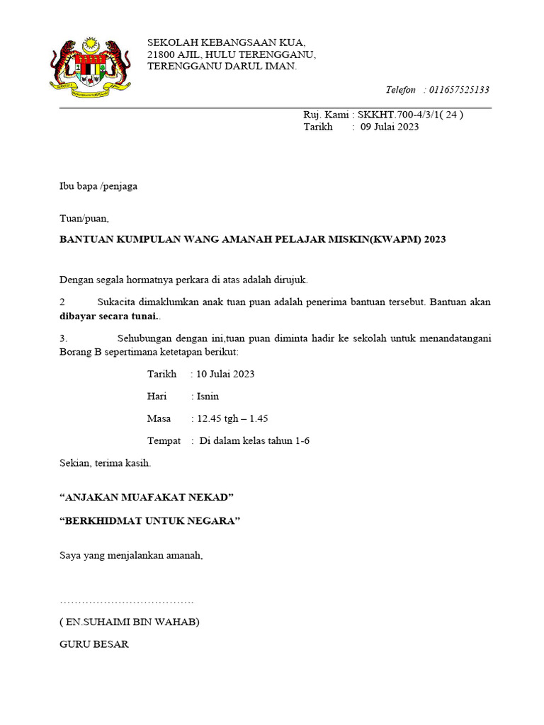 SURAT BAGI KWAPM 2023 | PDF