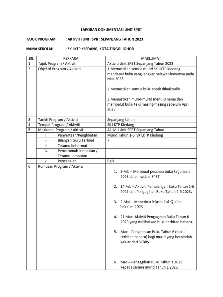 Laporan Tahunan Unit SPBT 2023 SKK | PDF