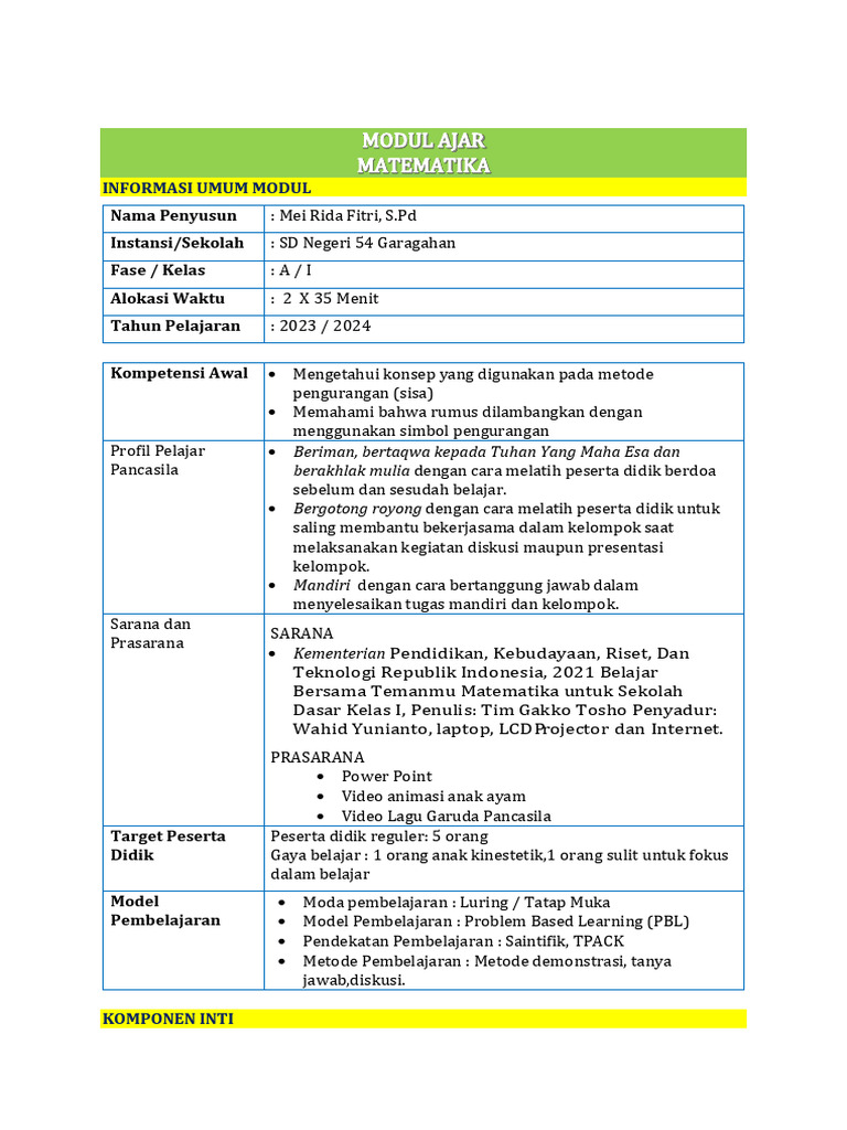 Modul Ajar Rencana Aksi Mei Rida Fitri Revisi 2 | PDF