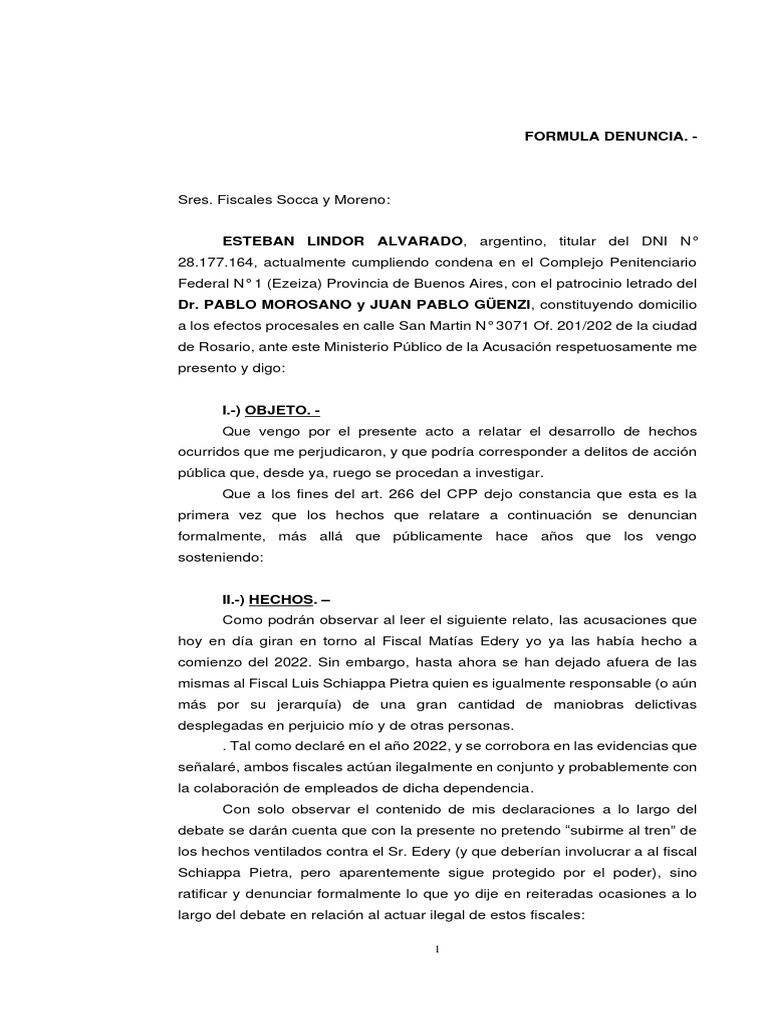 Denuncia de Alvarado Contra Los Fiscales Edery y Schiapa Piettra | PDF ...