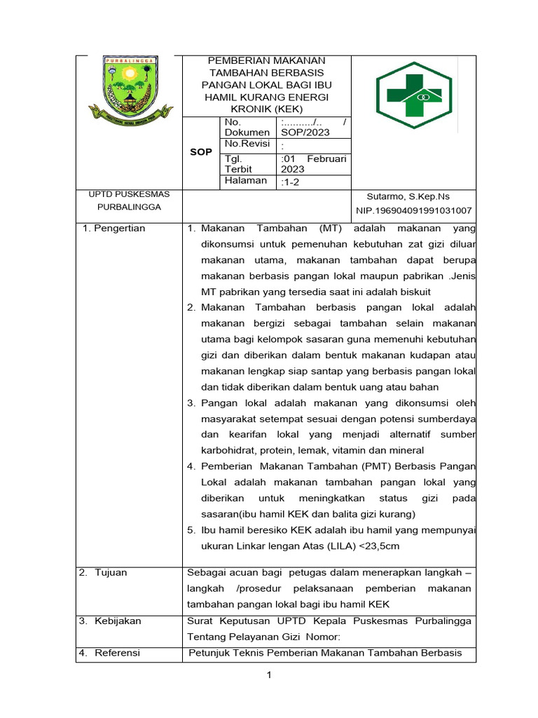 21.sop - PMT Pangan Lokal | PDF | Kesehatan Holistik | Teknologi & Rekayasa