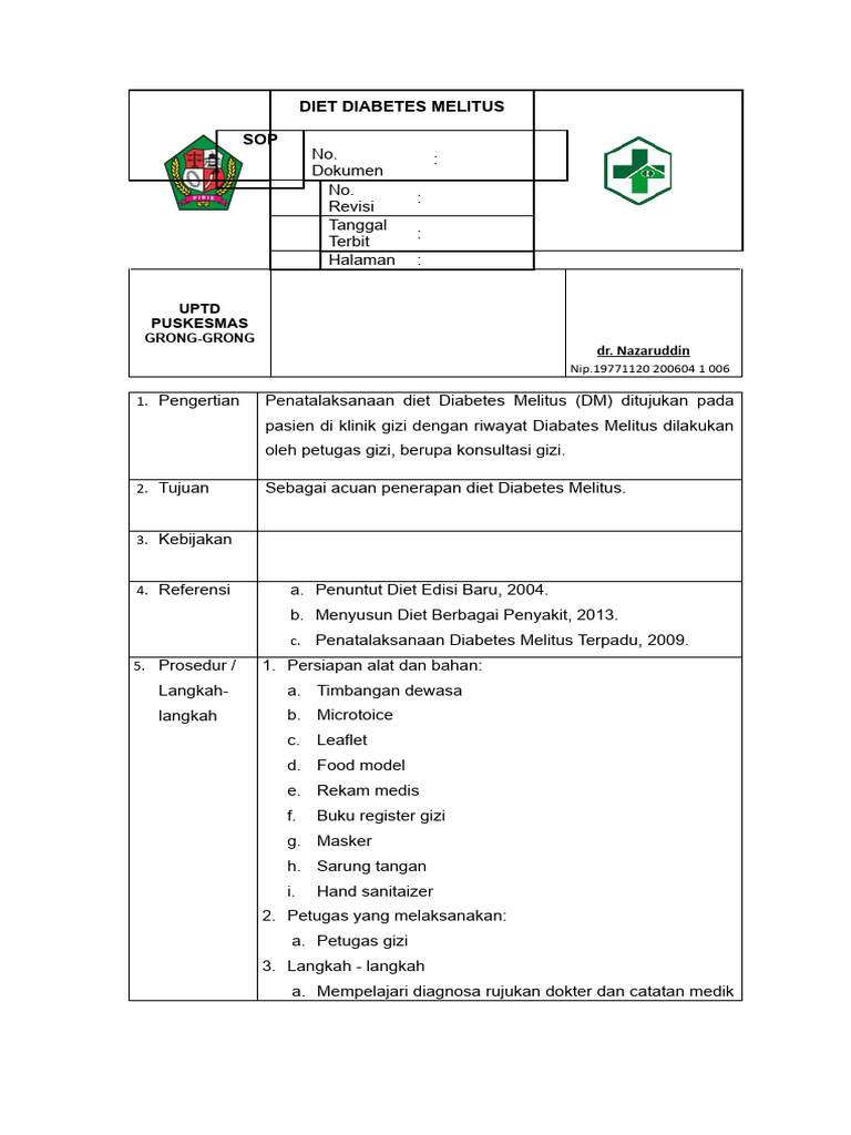 Sop Diet Diabates Melitus F | PDF