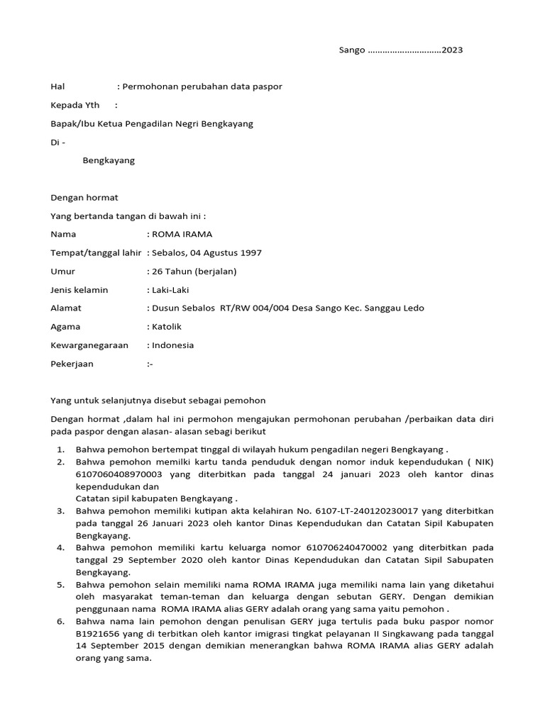 Permohonan Perubahan Data Paspor | PDF