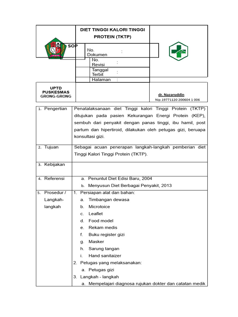 Sop Diet Tinggi Kalori Tinggi Protein (TKTP) F | PDF