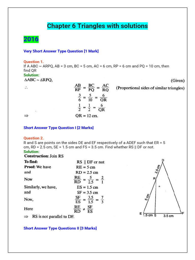 Chapter 6 Triangles With Solutions - Answers 2009-2016 | PDF | Triangle ...