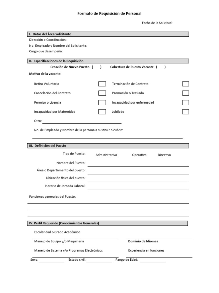 Formato de Requisicion de Personal Word | PDF