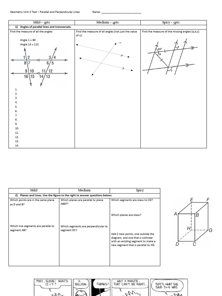 Geometry Test: Parallel & Perpendicular Lines | PDF