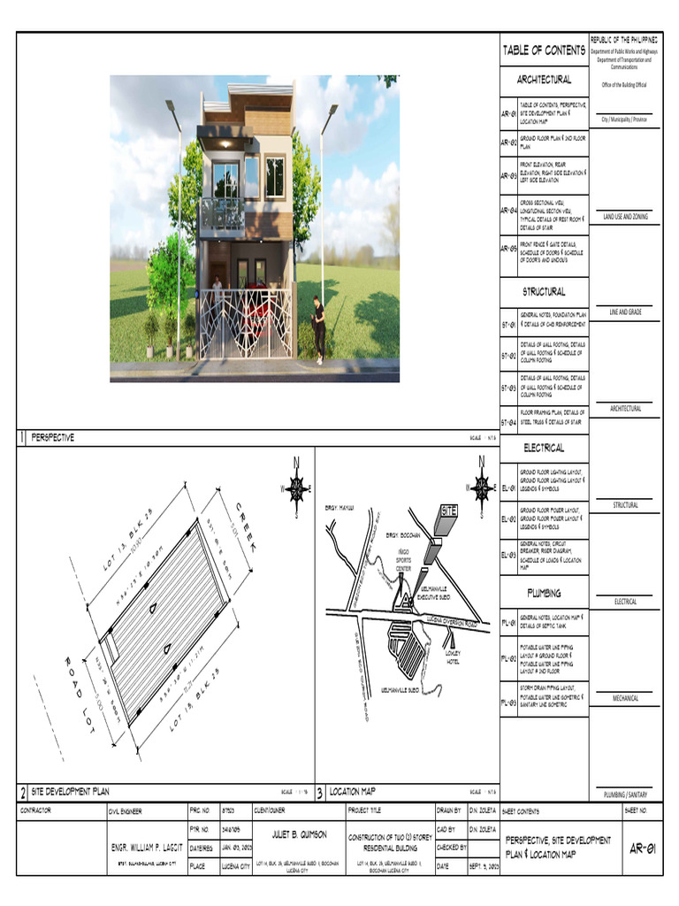 Two-Storey Residential Building Plans | PDF | Stairs | Civil Engineering