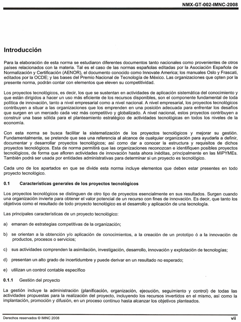 Norma NMX-GT-002: Gestión de Proyectos Tecnológicos | PDF | Presupuesto | Explotación del trabajo