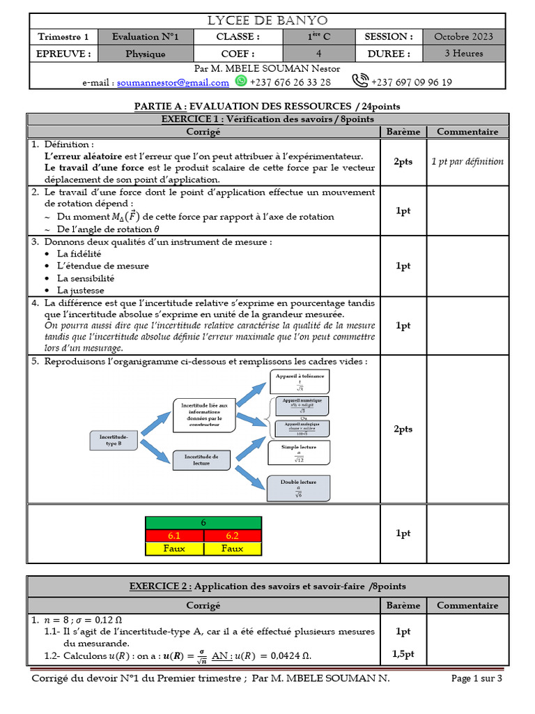 Corrigé Du Devoir N°1 1ère C | PDF