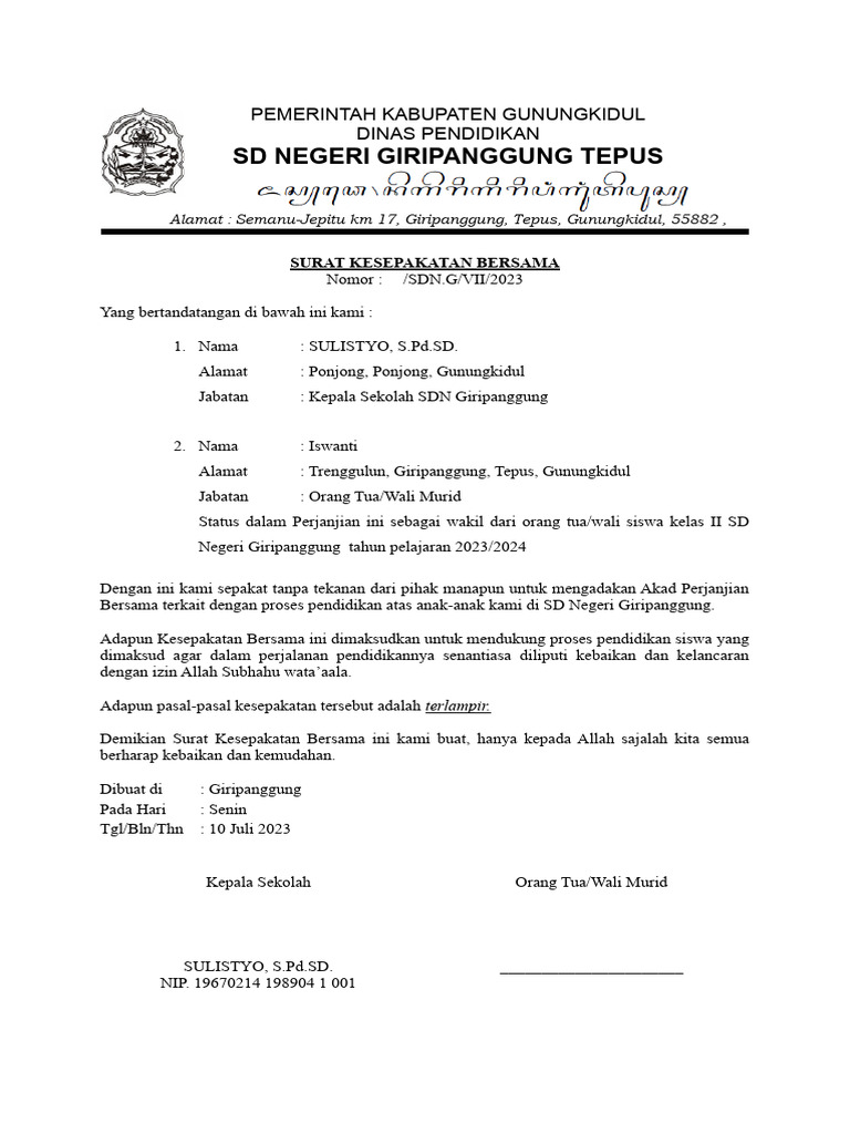 127.1 MoU Ortu Siswa | PDF