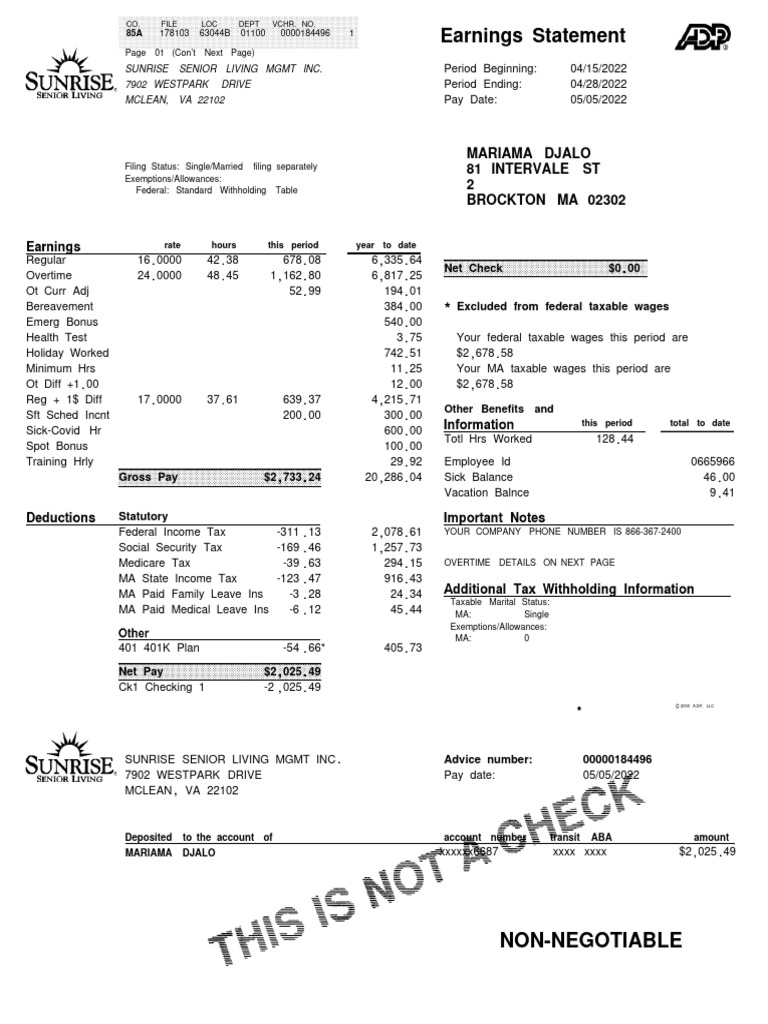 Earnings Statement: Non-Negotiable | PDF