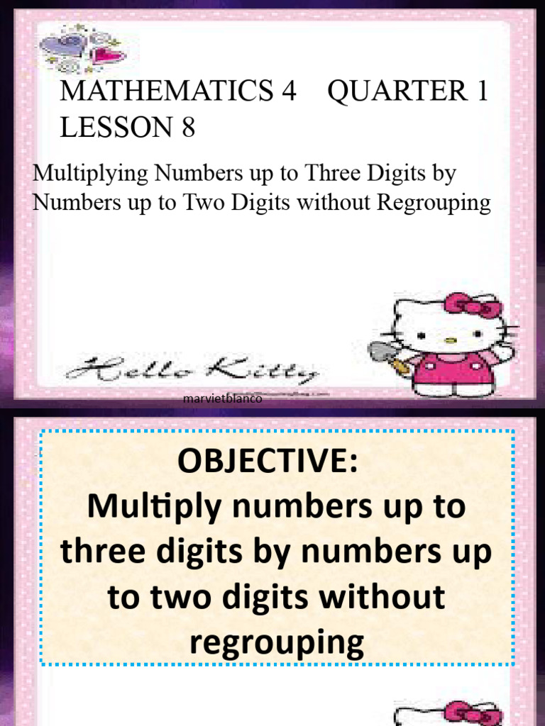 MATH Q1 Lesson 8 Multiplying Numbers Up To Three Digits by Numbers ...