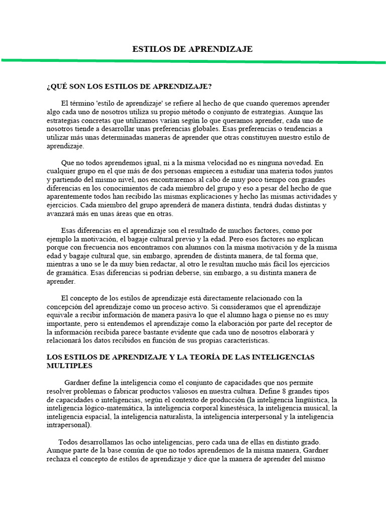 Estilos de Aprendizaje | PDF | Aprendizaje | Inteligencia