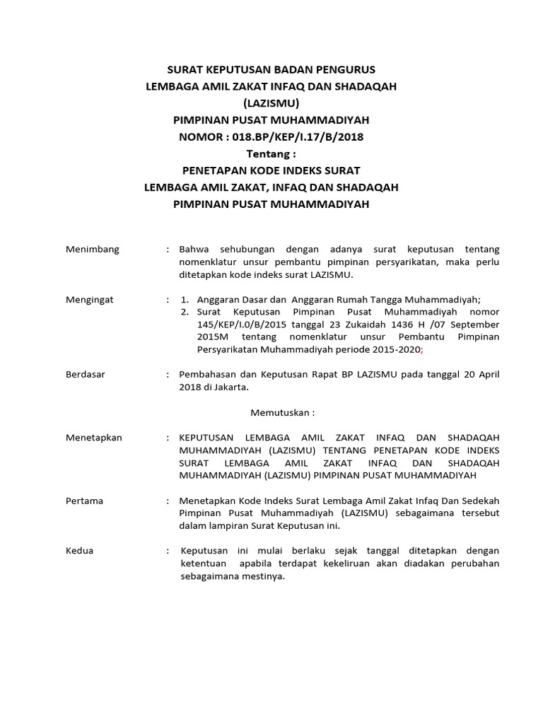 SK - Kode Indeks Surat Lazismu | PDF