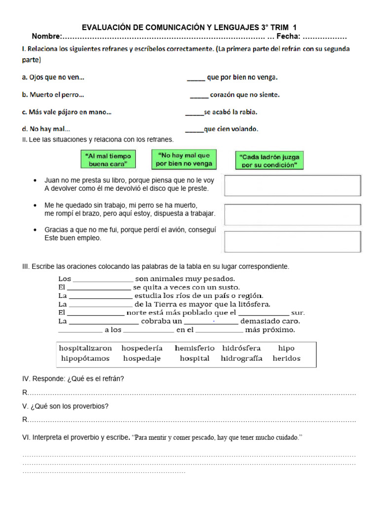 Evaluación de Comunicación y Lenguajes 3 | PDF