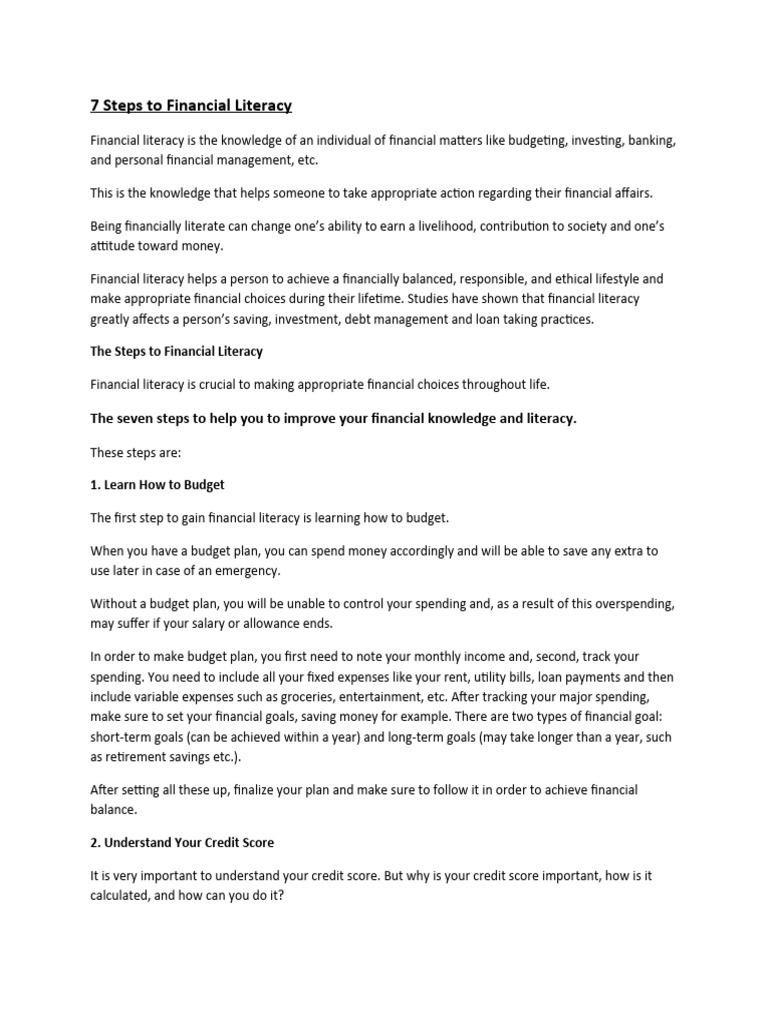 7 Steps To Financial Literacy | PDF | Loans | Debt