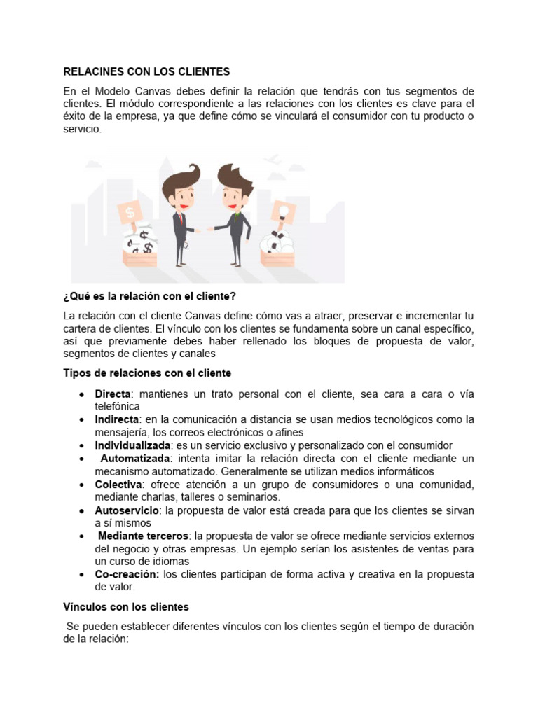 Relaciones con Clientes en Modelo Canvas | PDF | Cliente | Publicidad