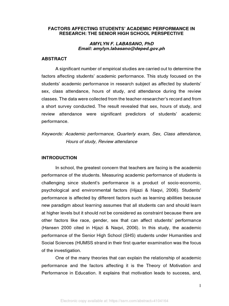 Factors Affecting Educational Achievement of Students | PDF ...