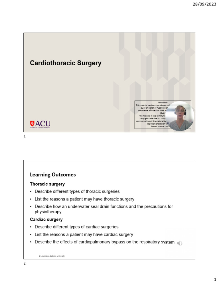 PHTY205 2023 W10 L1 Cardiothoracic Surgery | PDF | Coronary Artery Bypass Surgery ...