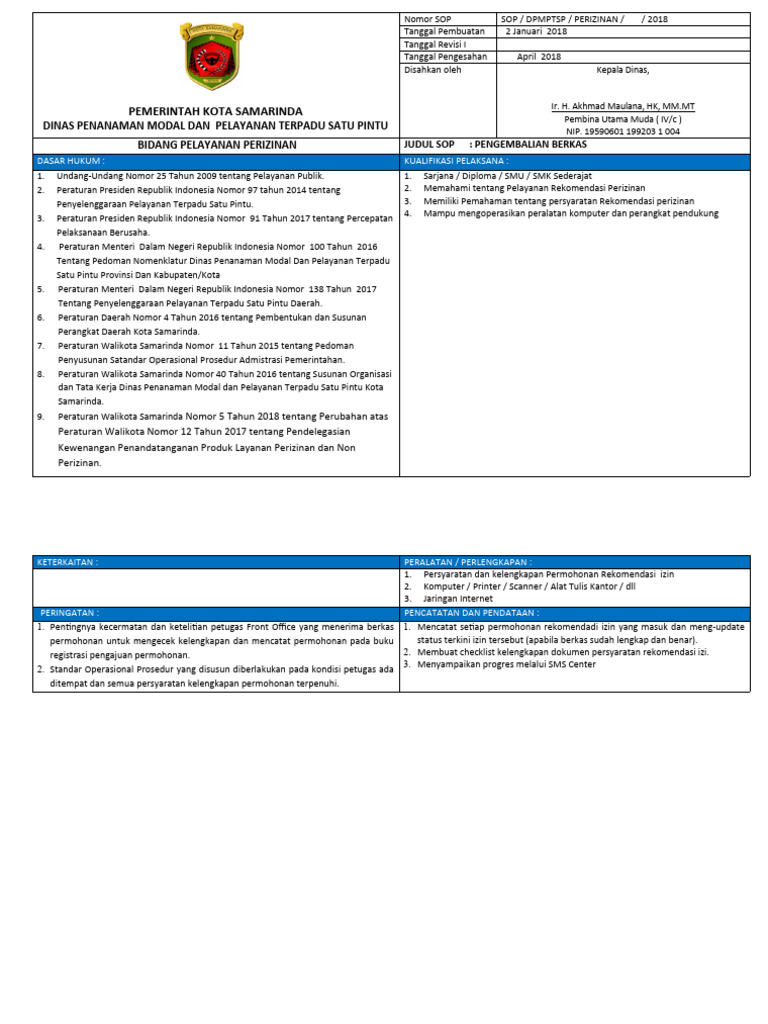 13.sop Pengembalian Berkas | PDF