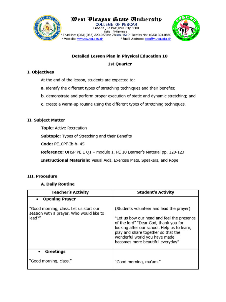 Detailed Lesson Plan in Physical Education 10 | PDF