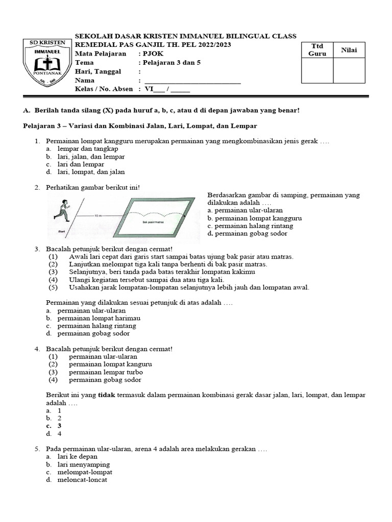 Soal PAS PJOK Kelas 6 Ganjil 2022-2023 | PDF