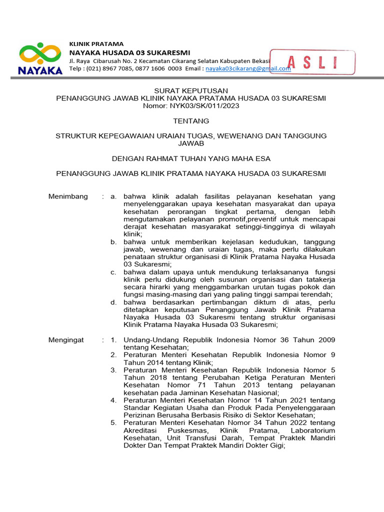 TKK 1 Ep 3 SK Struktur Kepegawaian Dan Uraian Tugas, Wewenang Dan Tanggung Jawab | PDF