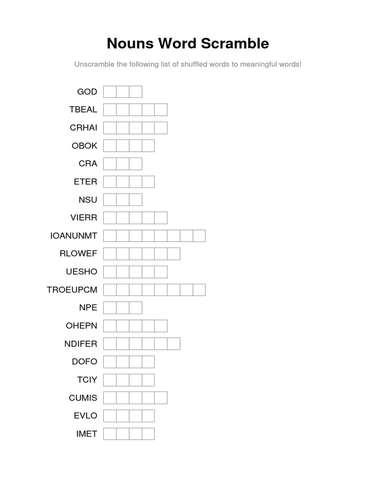 Nouns Word Scramble | PDF