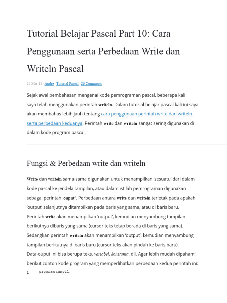 Perbedaan Write, Writeln, Read, Readln | PDF