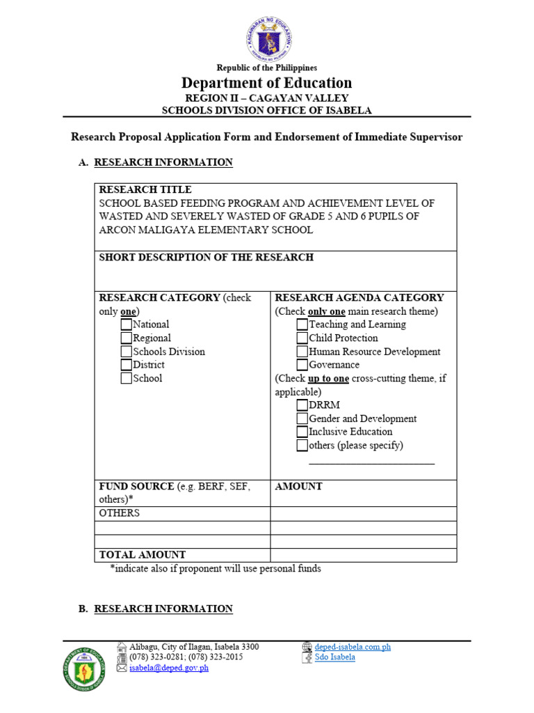 Template 1 Research Proposal Application Form and Endorsement of Immediate Supervisor | PDF