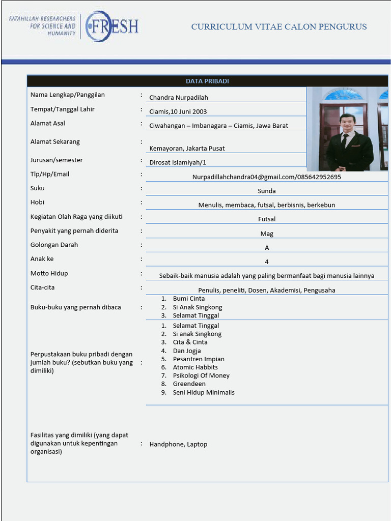 CV Chandra - Calon Anggota Baru Fresh 2023 | PDF