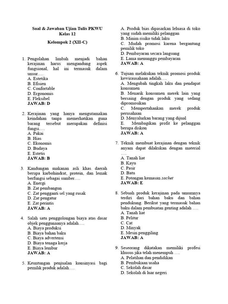 Soal PKWU KEL 2 12 C | PDF